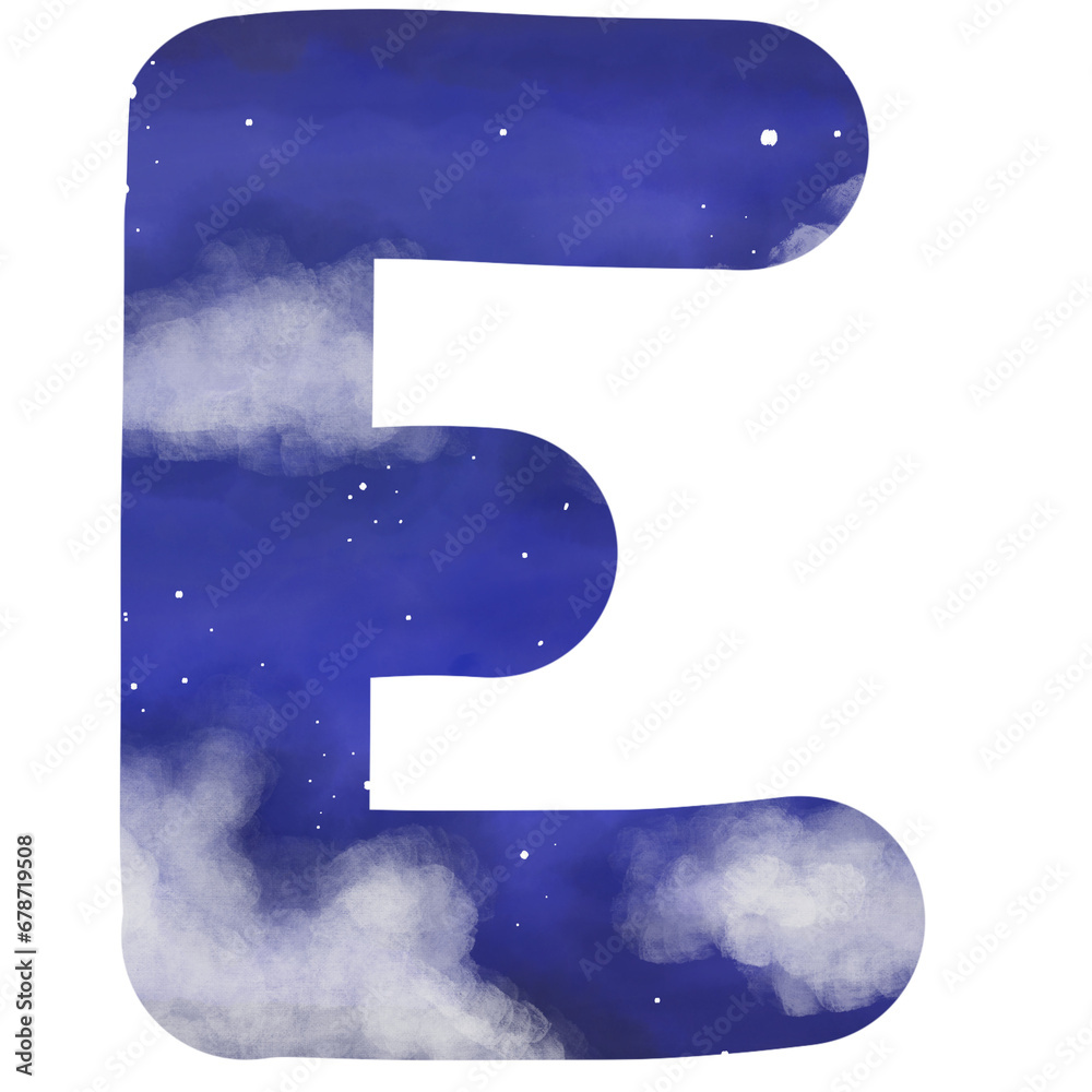 A cute English alphabet handwriting night sky with cloud and star theme ...