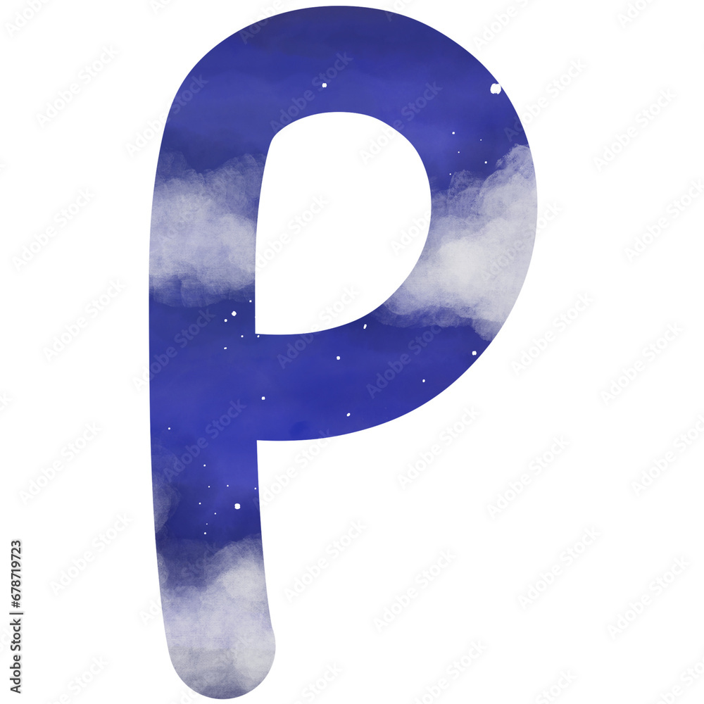 A cute English alphabet handwriting night sky with cloud and star theme ...