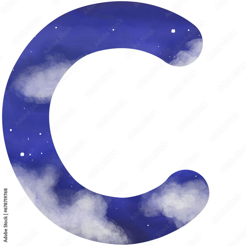 A cute English alphabet handwriting night sky with cloud and star theme ...