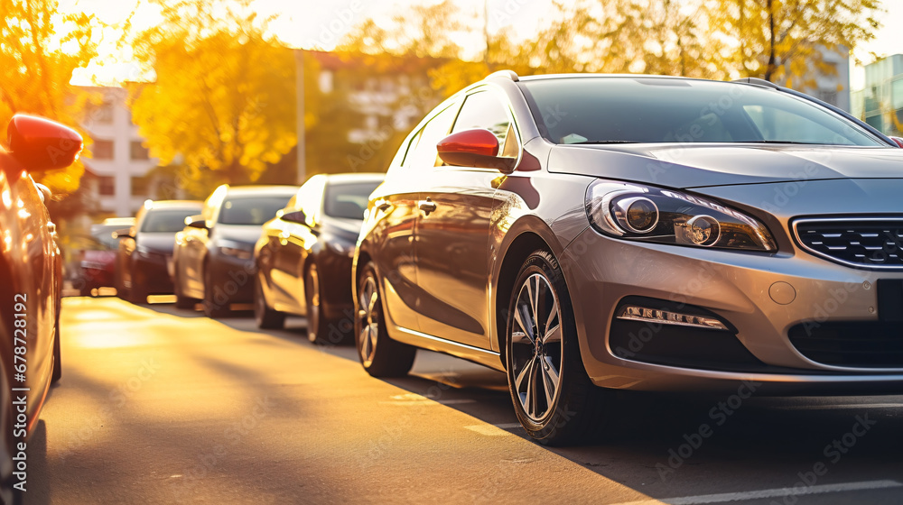 Car parked at outdoor parking lot. Used car for sale and rental service ...