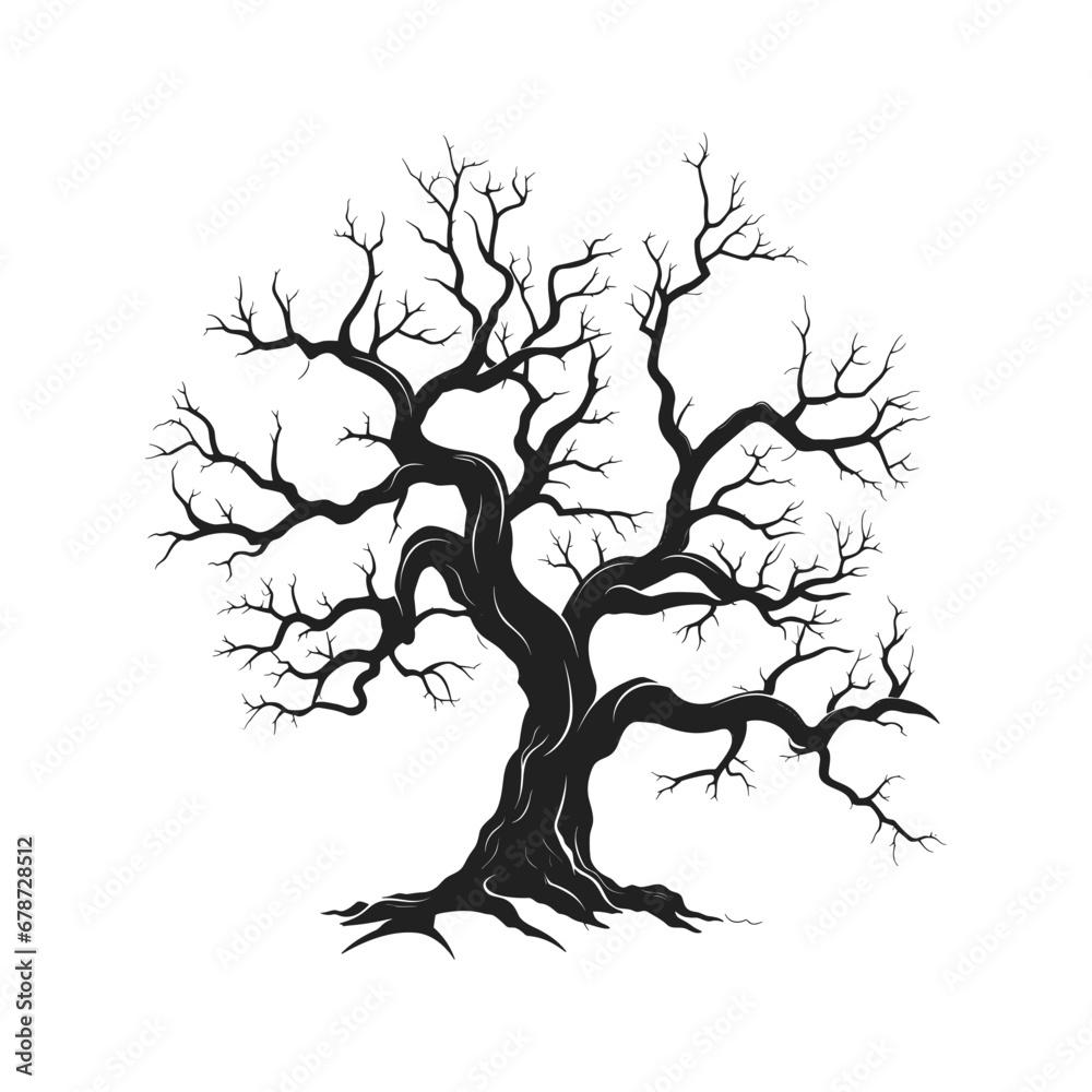 Haunted Tree Sketch vector silhouette isolated on a white background ...