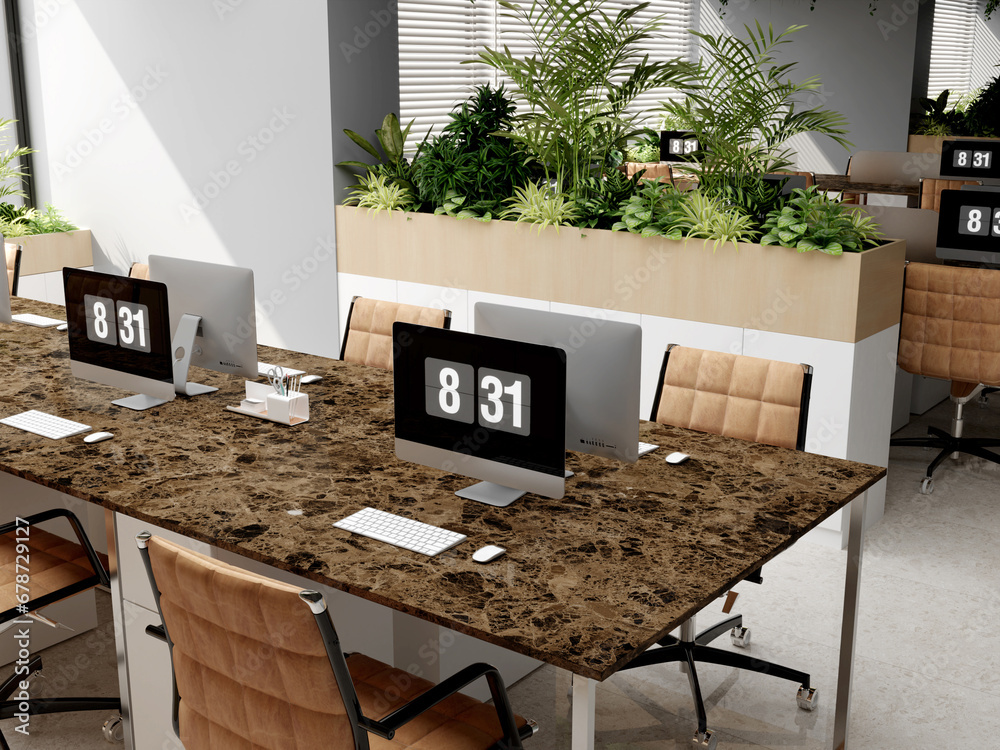 Business office interior with coworking and conference space, side view ...