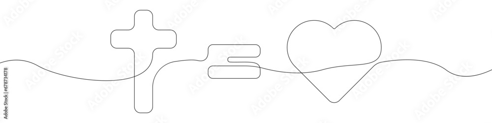 Heart and cross sign line continuous drawing vector. One line The love ...
