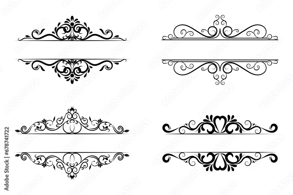 Swirl, scroll and divide,Royal title fram border design,set of border ...