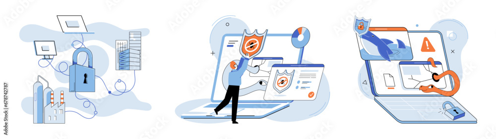 Data protection. Vector illustration. Systems and software are designed ...