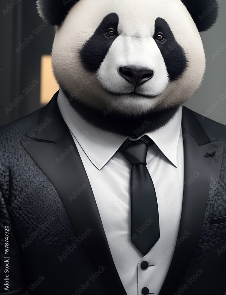 Giant Panda is dressed elegantly in a suit with a lovely tie. An ...