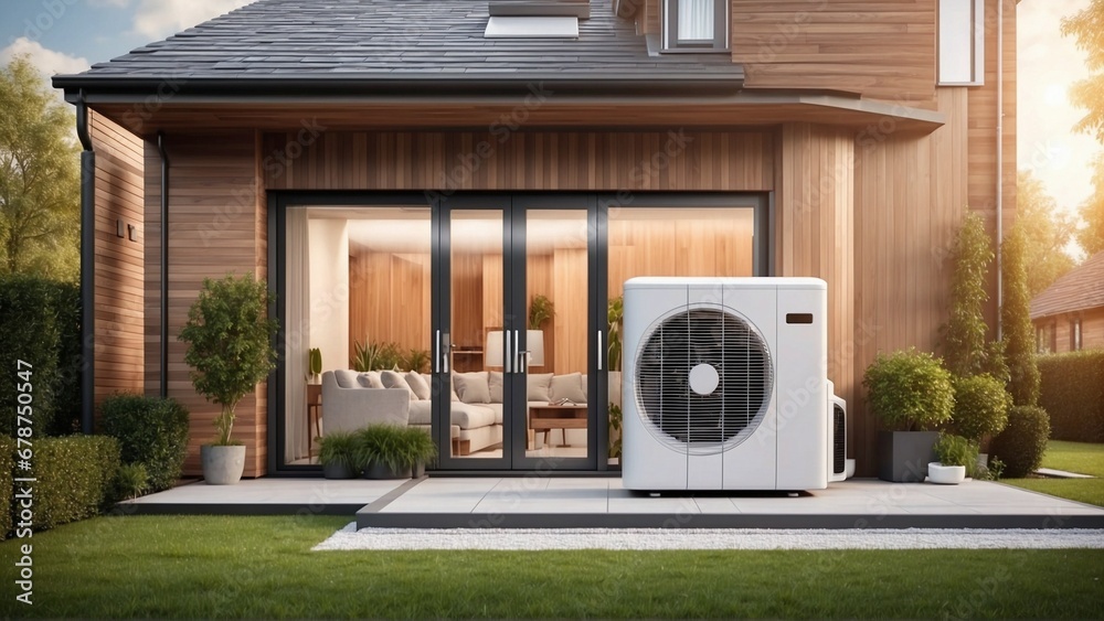 Air source heat pump installed in residential green house or building ...