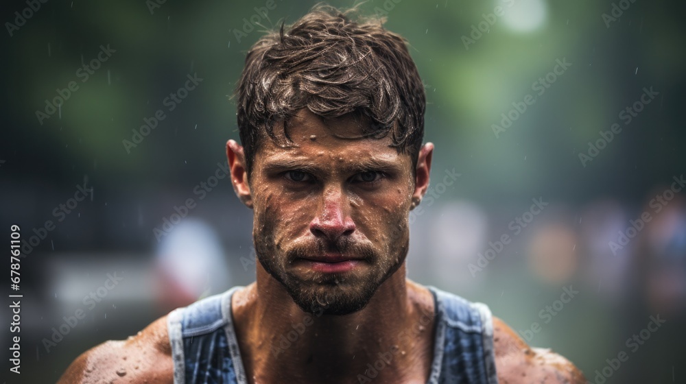 rower in a race, sweat and determination visible on their face ...