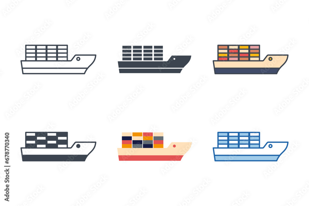 container sea vessel Ship icon collection with different styles. large ...