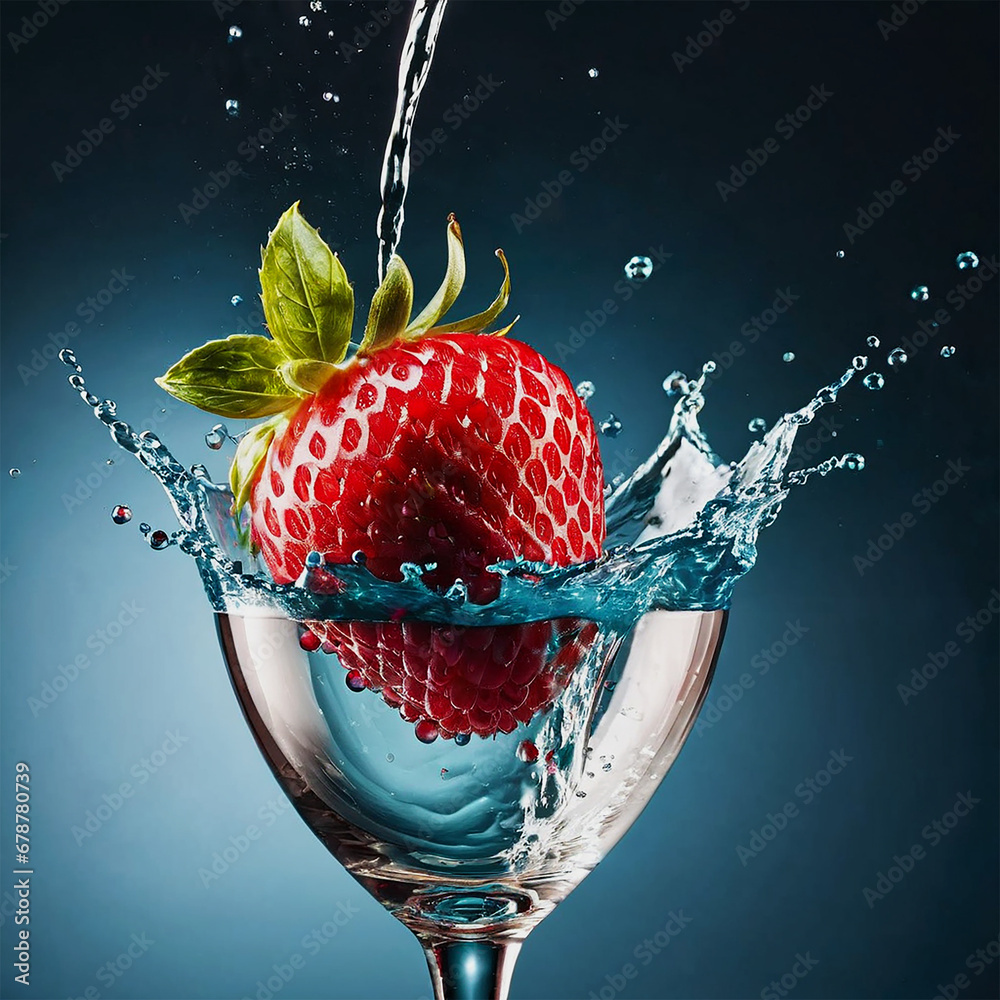 Strawberry Water Splash Extravaganza Strawberry Delight Hyperrealistic ...