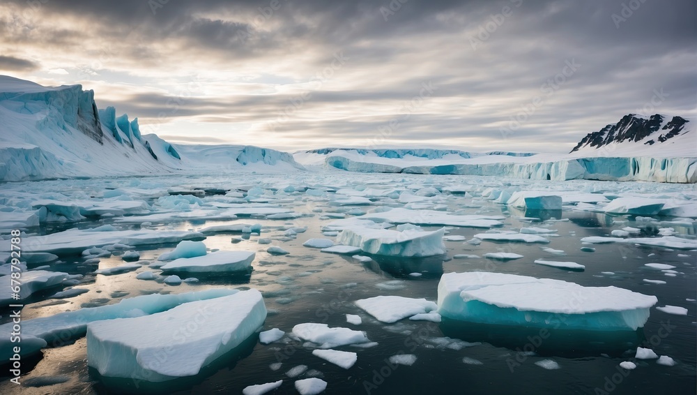 Ice sheets melting in the arctic ocean or waters. Global warming ...