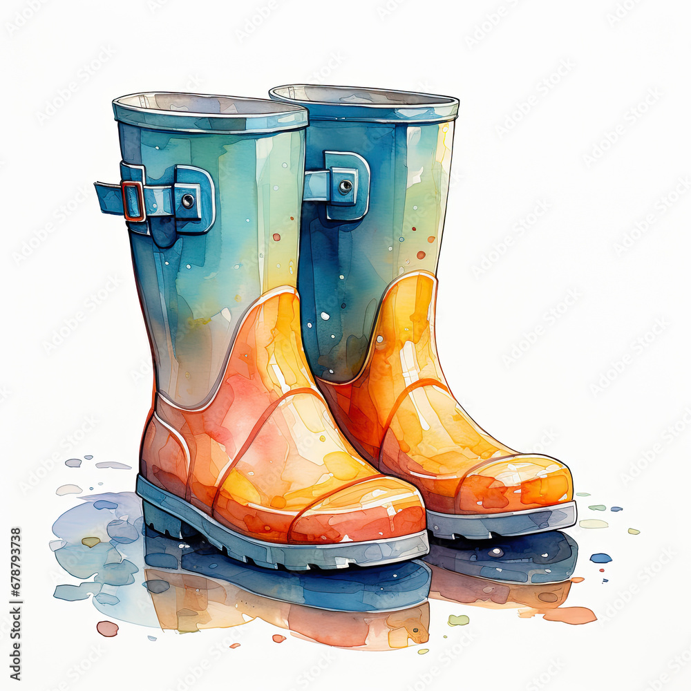 watercolor Rain Boot clipart, Generative Ai Stock Illustration | Adobe ...