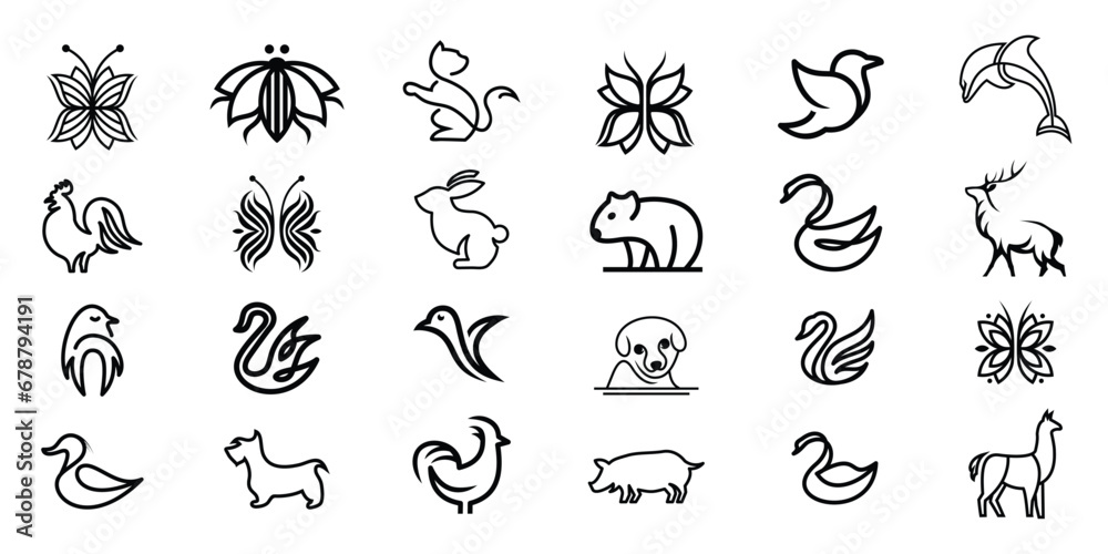 Animal logo template. Collection of animal logos. Isolated on White ...