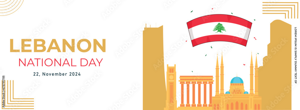 Lebanon national day horizontal banner with Lebanese flag . geometric ...