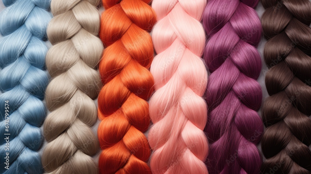 a bunch of braids of different colors are lined up next to each other ...