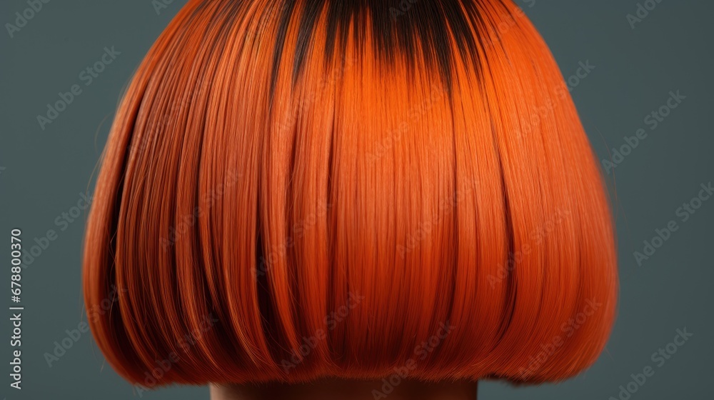 the back of a woman's head with an orange and black hairdowhich in the ...