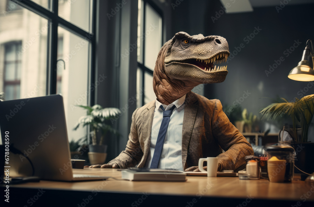 When the prehistoric meets the corporate, A dinosaur navigating the ...