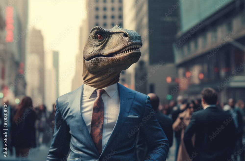 Prehistoric executive: A dinosaur in business attire takes on the ...