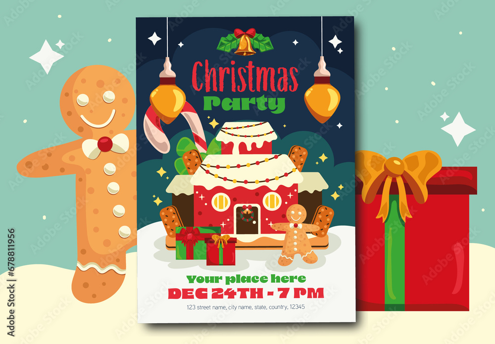 Festive Christmas Party Invitation Flyer Template Design Stock Template ...