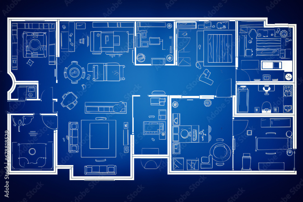 Blueprint of residential house floor plan Stock Illustration | Adobe Stock