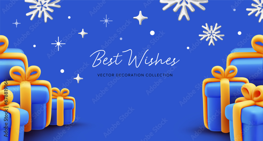 Vector illustration of realistic blue color gift box with yellow ribbon ...