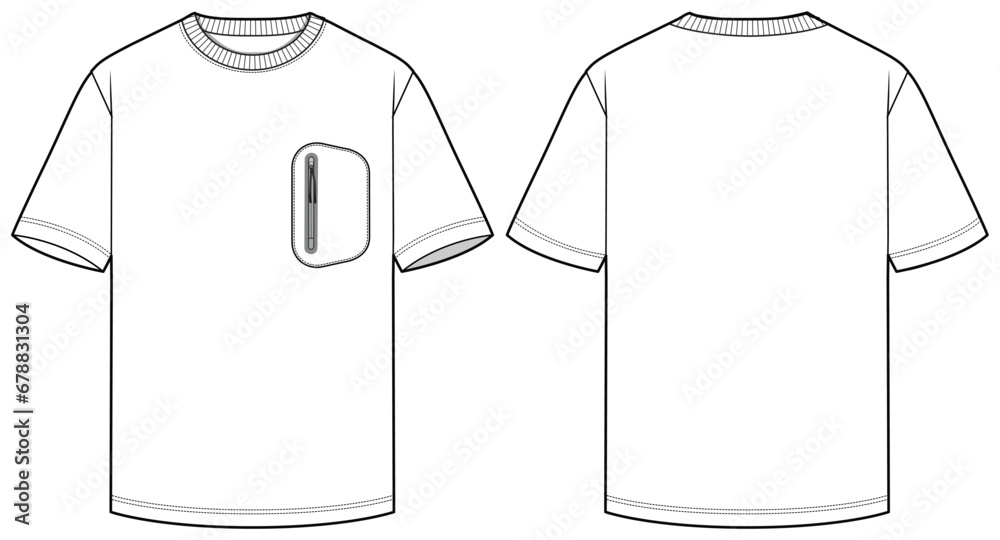 Men's Short sleeve Crew neck tech T Shirt flat sketch fashion ...