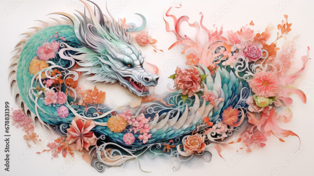 Illustration of a Chinese dragon in colors on a white background ...