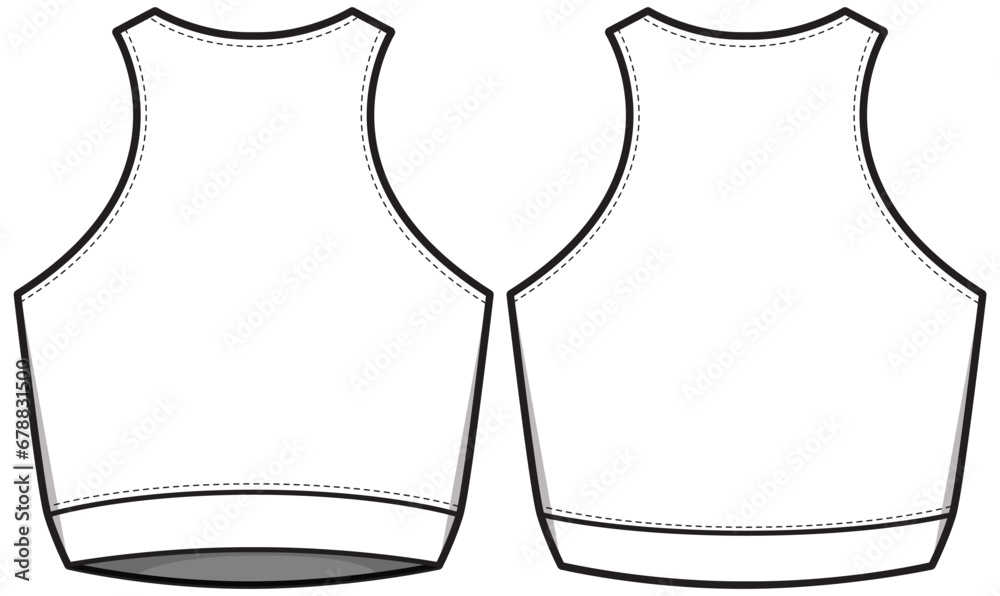 Halter Neck Sleeveless Crop Top T Shirt Flat Sketch Fashion