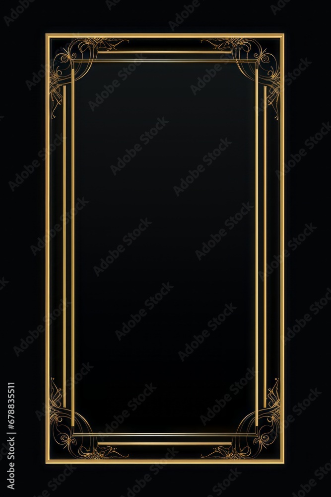graphic vertical frame, gold, lines, black background, cornice lineare ...
