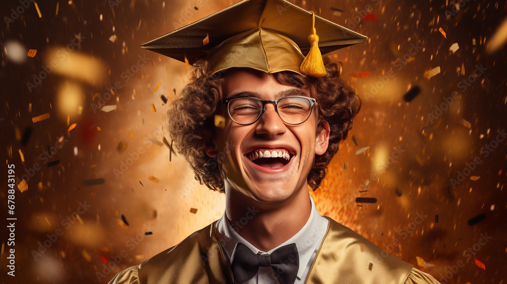 Happy young man wearing graduation cap and gown, smiling young guy ...