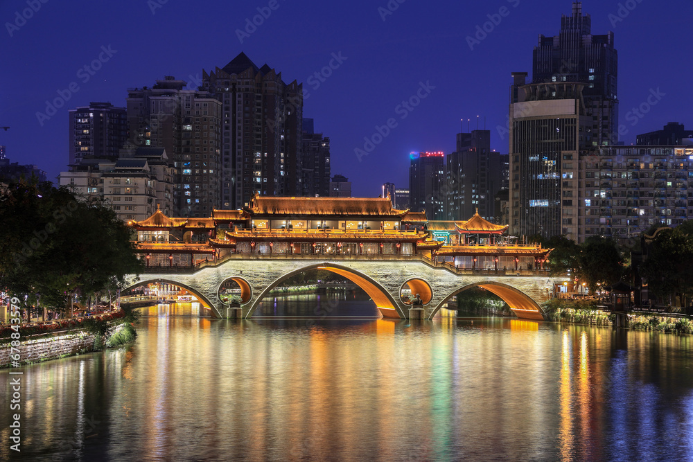 Famous landmark of Chengdu, China - Anshun bridge over Jin River ...