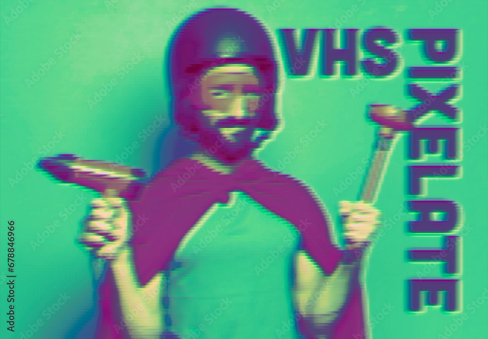 VHS Pixelate Photo Effect Stock Template | Adobe Stock