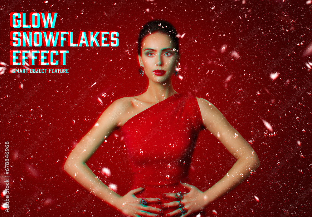Glow Snowflakes Photo Effect Stock Template | Adobe Stock