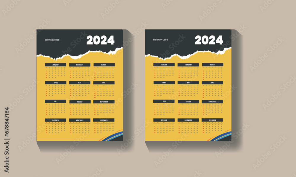 2024 Annual Schedule Calendar Layout A Printable Design Vector Stock