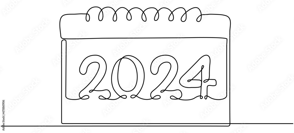 Vetor de Calendar continuous line drawing. 2024 year symbol ...