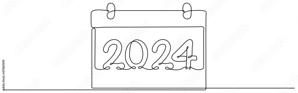 Calendar continuous line drawing. 2024 year symbol. Celebration date ...
