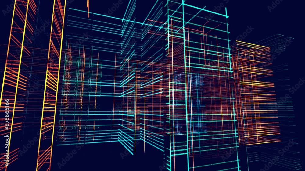 vj loop abstract sci-fi bg glow particles form lines. Hi-tech info ...