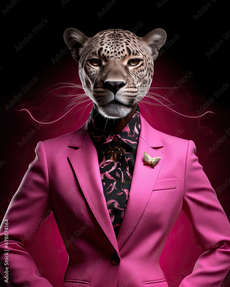 Female Panther dressed in an elegant modern pink suit with a nice tie ...