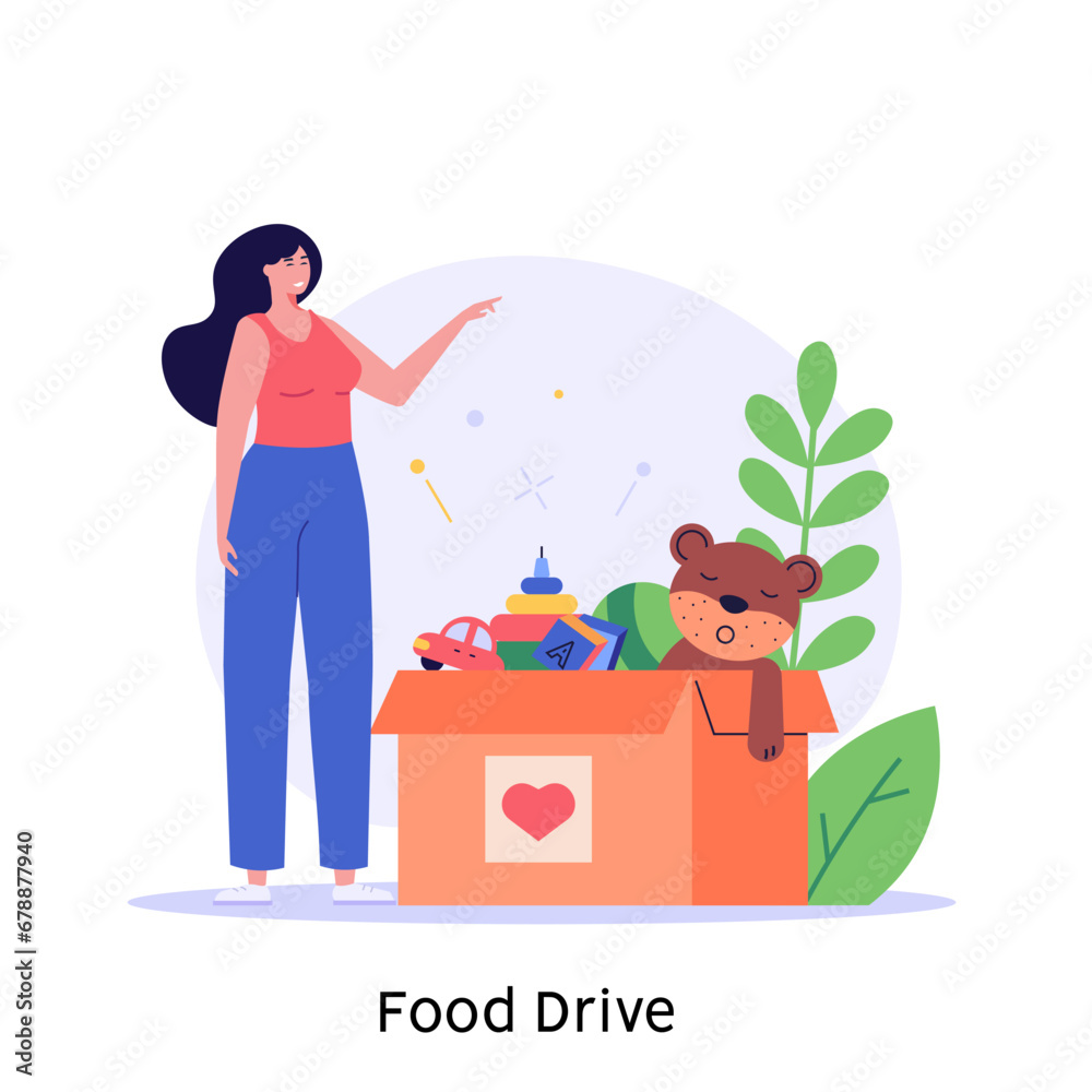 Happy woman holds a plate of soup, food box in hands. Concept of food ...
