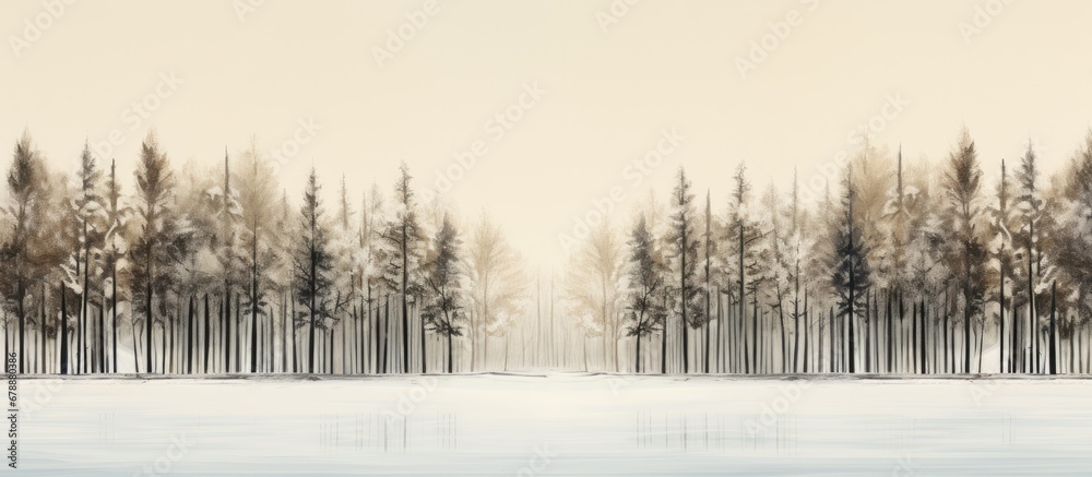 picturesque winter landscape a circle of majestic trees stood tall ...