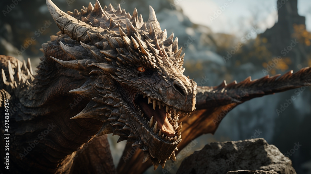 Super realistic image of beautiful dragon with red eyes and sharp ...