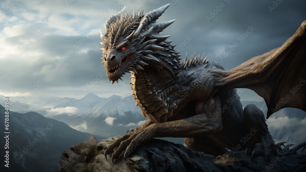 Super realistic image of beautiful dragon with red eyes and sharp ...