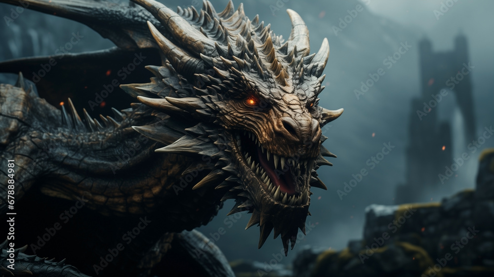 Super realistic image of beautiful dragon with red eyes and sharp ...
