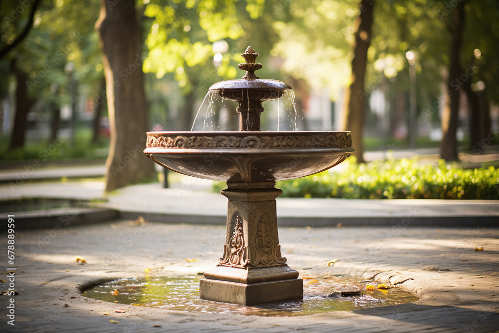 Fountain in the park, jets of water, visual harmony. This image ...