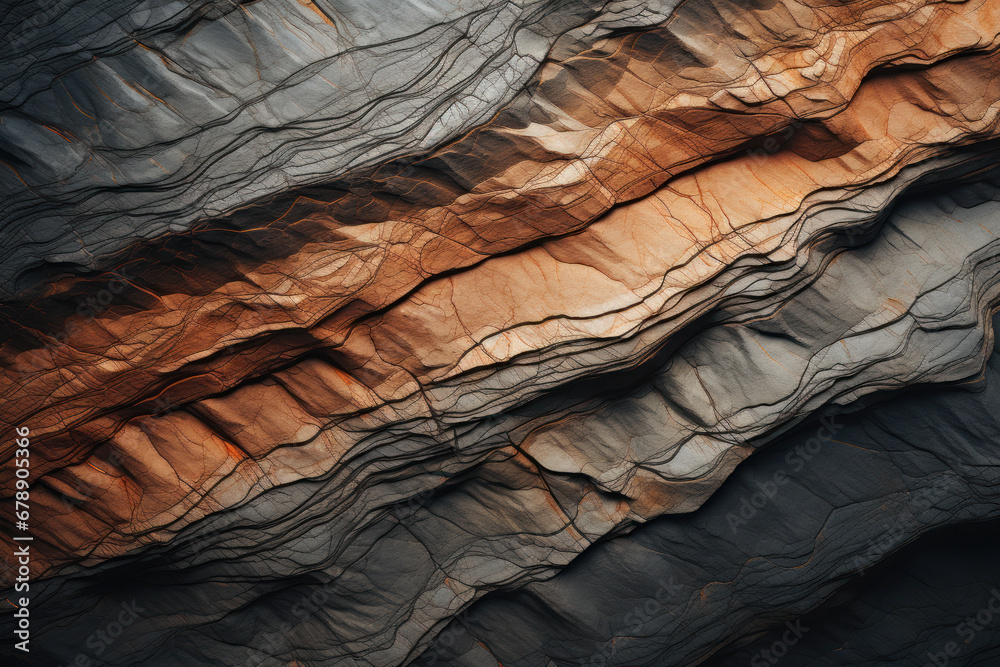 Layers of sedimentary rock forming striking patterns on the face of a ...