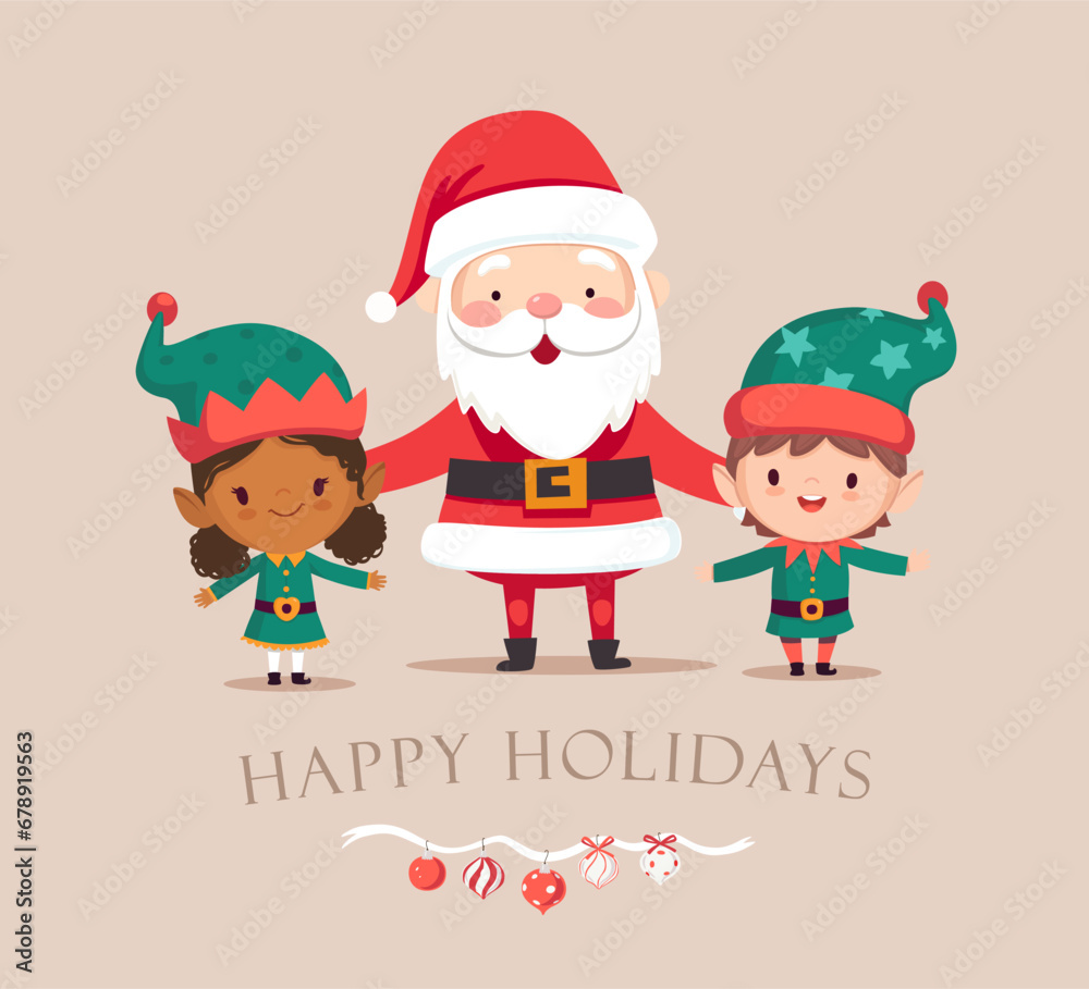 Little Christmas elves and Santa Claus together. Multicultural Little ...