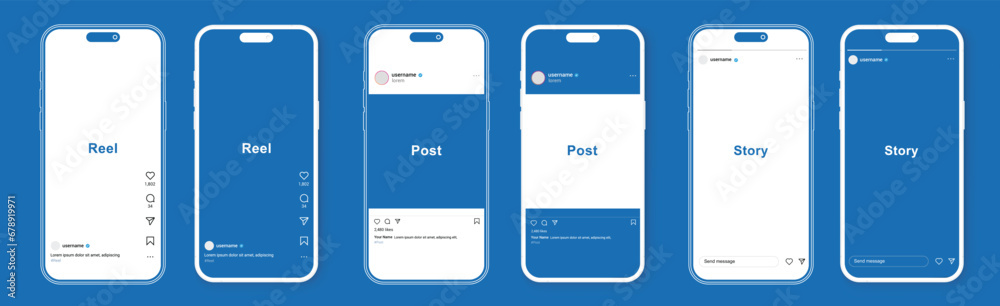 smartphone instagram template mockup clay and outline, social media ...