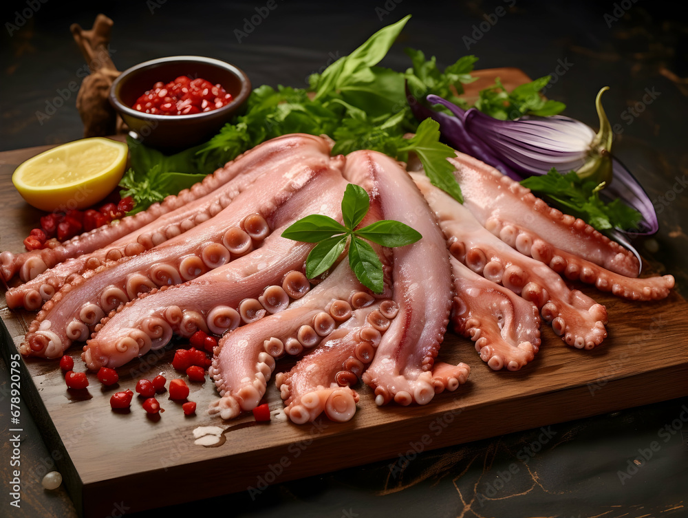 Seafood platter and fish fillet, salmon fillet, tuna fillet, octopus ...
