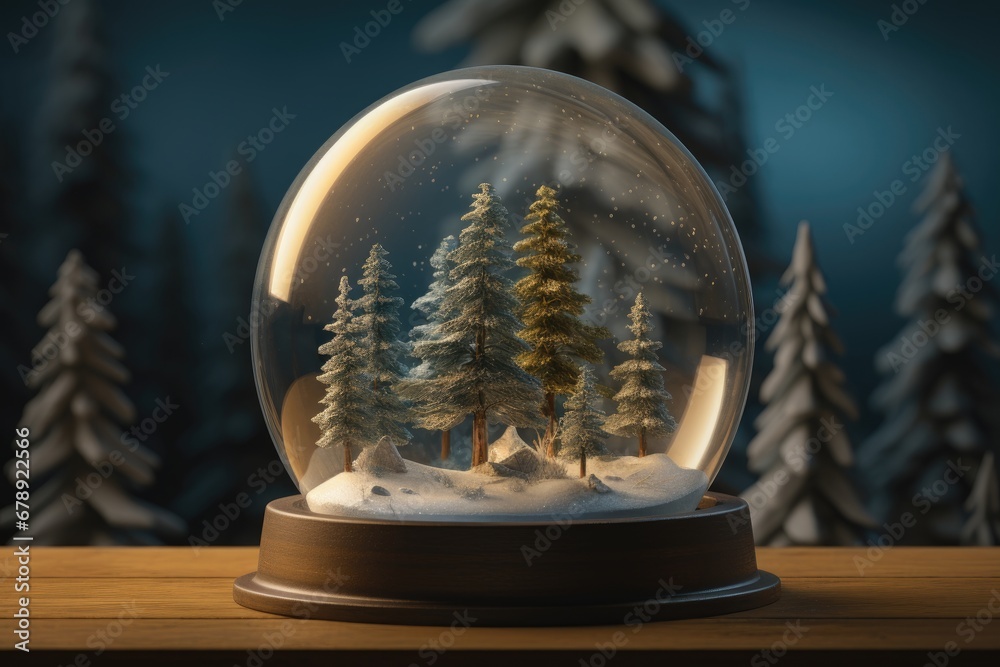 Golden christmas tree decoration, Snow globe, Crystal Ball in the snow ...