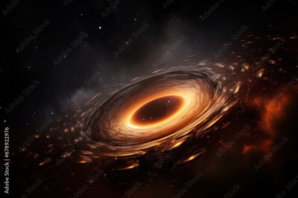 Big black hole in space in Universe, surrounded by rotating galaxies ...